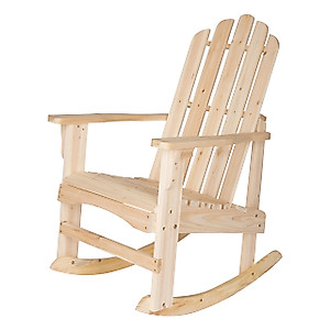 Shine Company Marina Adirondack Porch Rocker, Indoor Outdoor Wood Rocking Chair, Natural