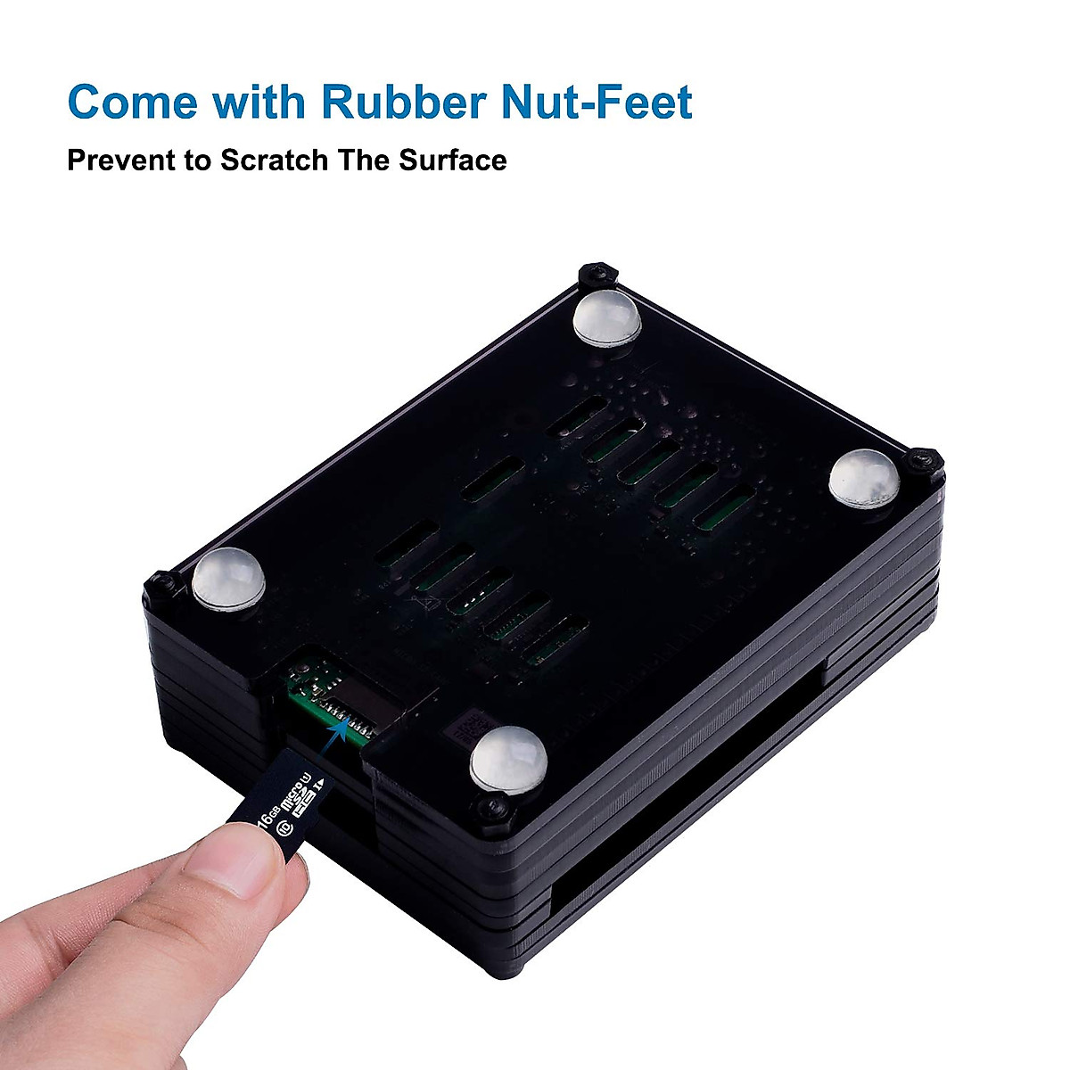 Smraza Case for Raspberry Pi 4, Acrylic Pi 4B Case with Quiet Cooling Fan, 4PCS Heatsinks, 5V 3A USB-C Power Supply for Raspberry Pi 4 Model B 8GB/4GB/2GB - Black