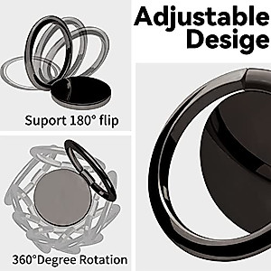 OBHEI Metal Cell Phone Ring Holder Finger Ring Stand, 360 Degree Rotation Ring Kickstand Grip Holder for Magnetic Car Mount, Black