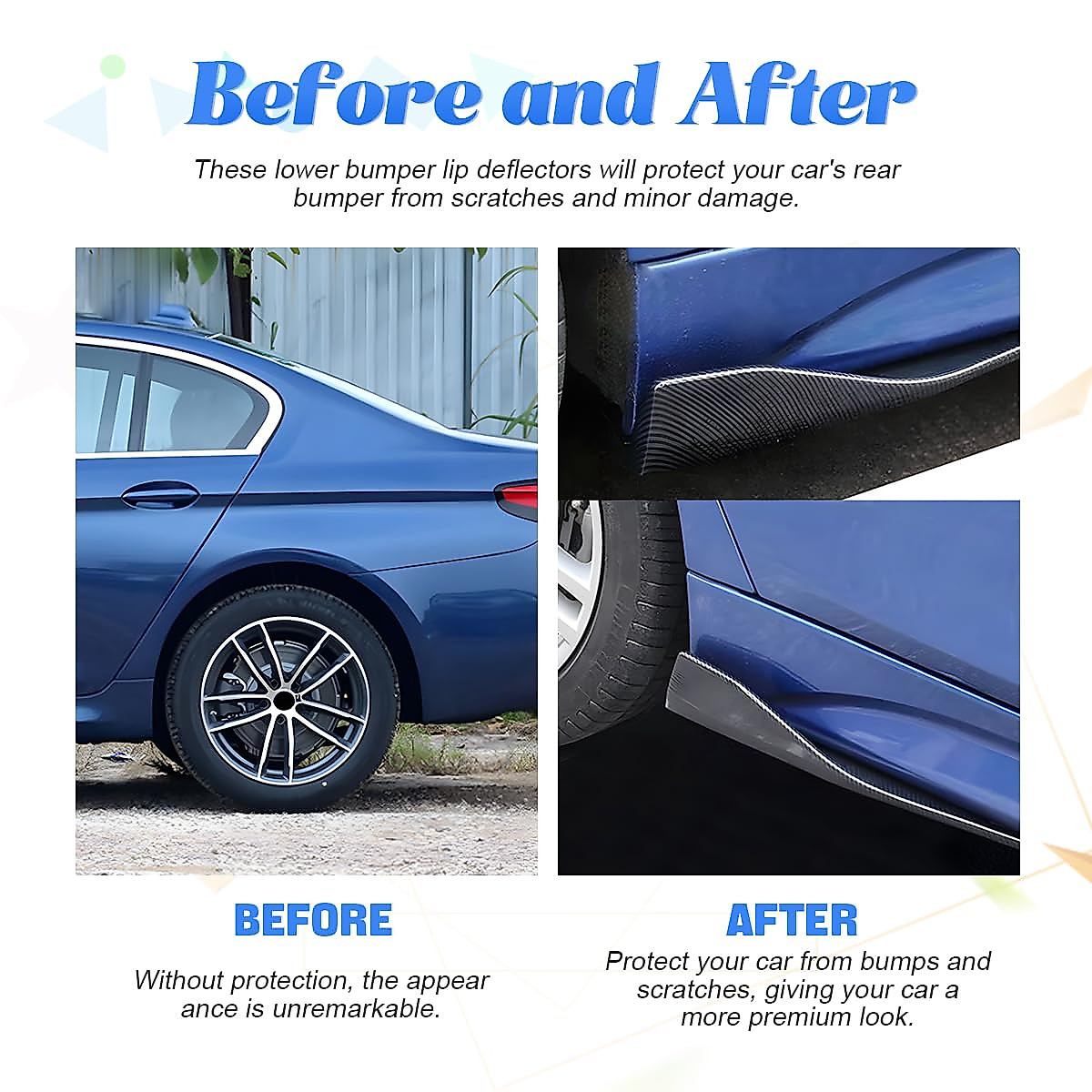 BESULEN 2 PCS Car Rear Bumper Guard Diffuser Splitter, Universal Anti Scratch Protector for Side Fender Skirt Lip, Auto Bumper Lip Body Kit Corner Guard Strip, Car Interior Accessories (Glossy Black)