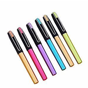 Hillento YIREN Fountain Pen Set, Student 6 Color Pen Set, Black Cap, Plastic(Golden, Blue, Green, Purple, Red, Orange)