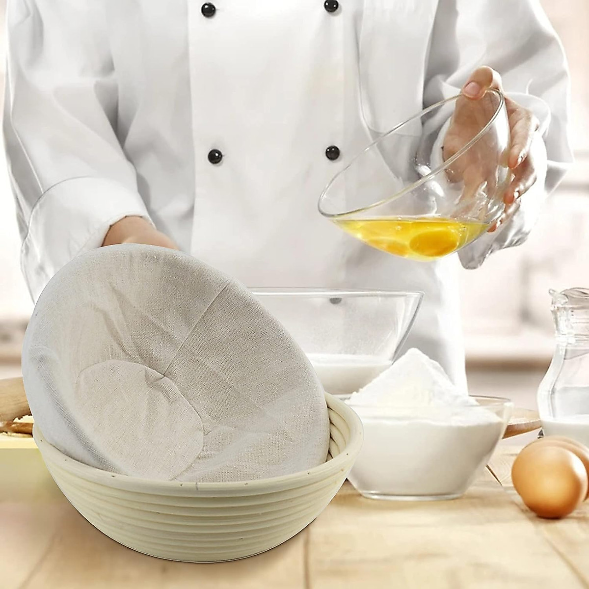 Htppzjr 9 Inch Breathable Proofing Bread Basket Cloth, White, Wooden