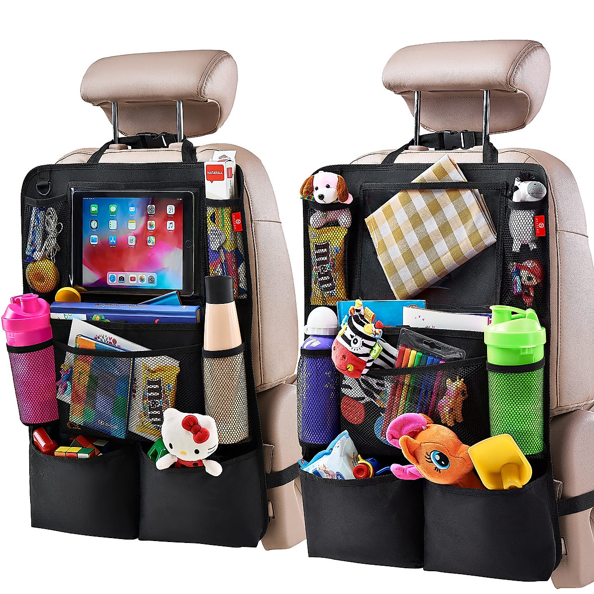 Helteko Backseat Car Organizer (Pack of 2) Booster Car Seat Protector (Pack of 2), Black