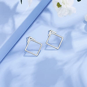 Fiklon Ear Jacket Earrings 925 Sterling Silver Studs Front Back Earrings for Women Minimalist Geometric V Stud Earrings With Back Design (ear jacket-16MM-Silver)