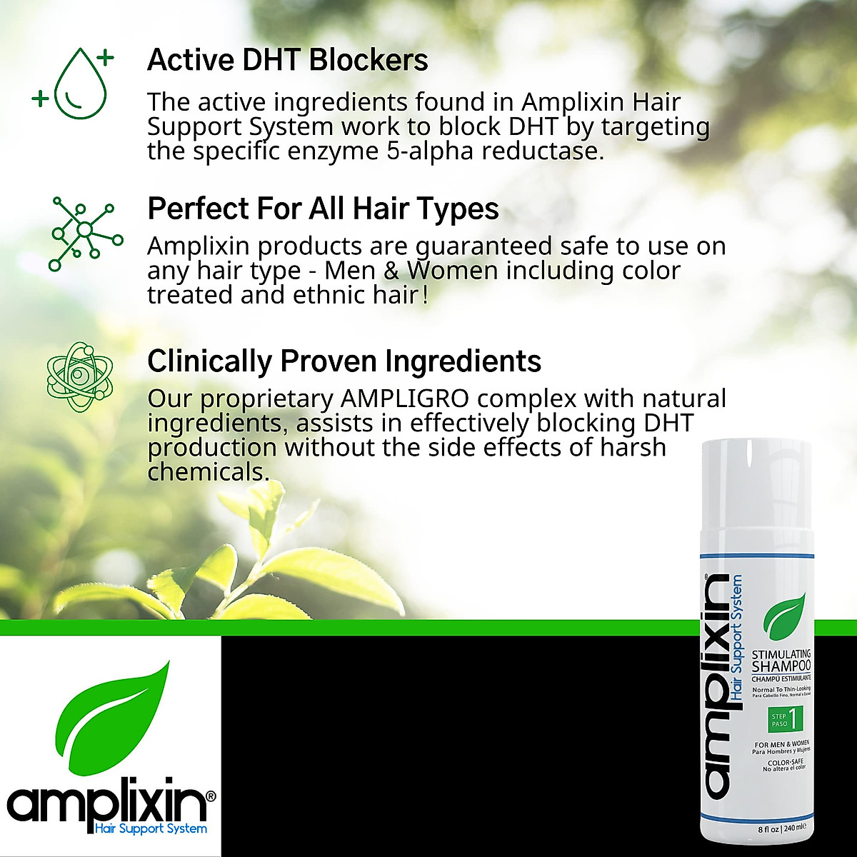 DHT Blocker Hair Growth Shampoo | Clinically Proven Hair Loss & Healthy Hair Regrowth Shampoo Treatment For Thinning Hair | Sulfate-Free DHT Blocking Formula | by Amplixin