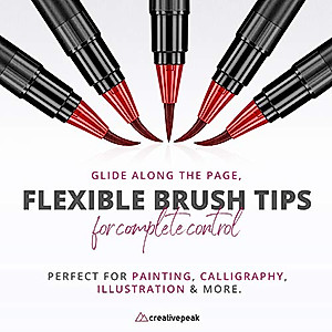 Creativepeak Watercolor Brush Pens - 24 Vibrant Coloring Pens & 2 Blending Brushes - Premium Quality Art Supplies Featuring Soft, Real Tip - Perfect for Calligraphy, Lettering, Adult Coloring
