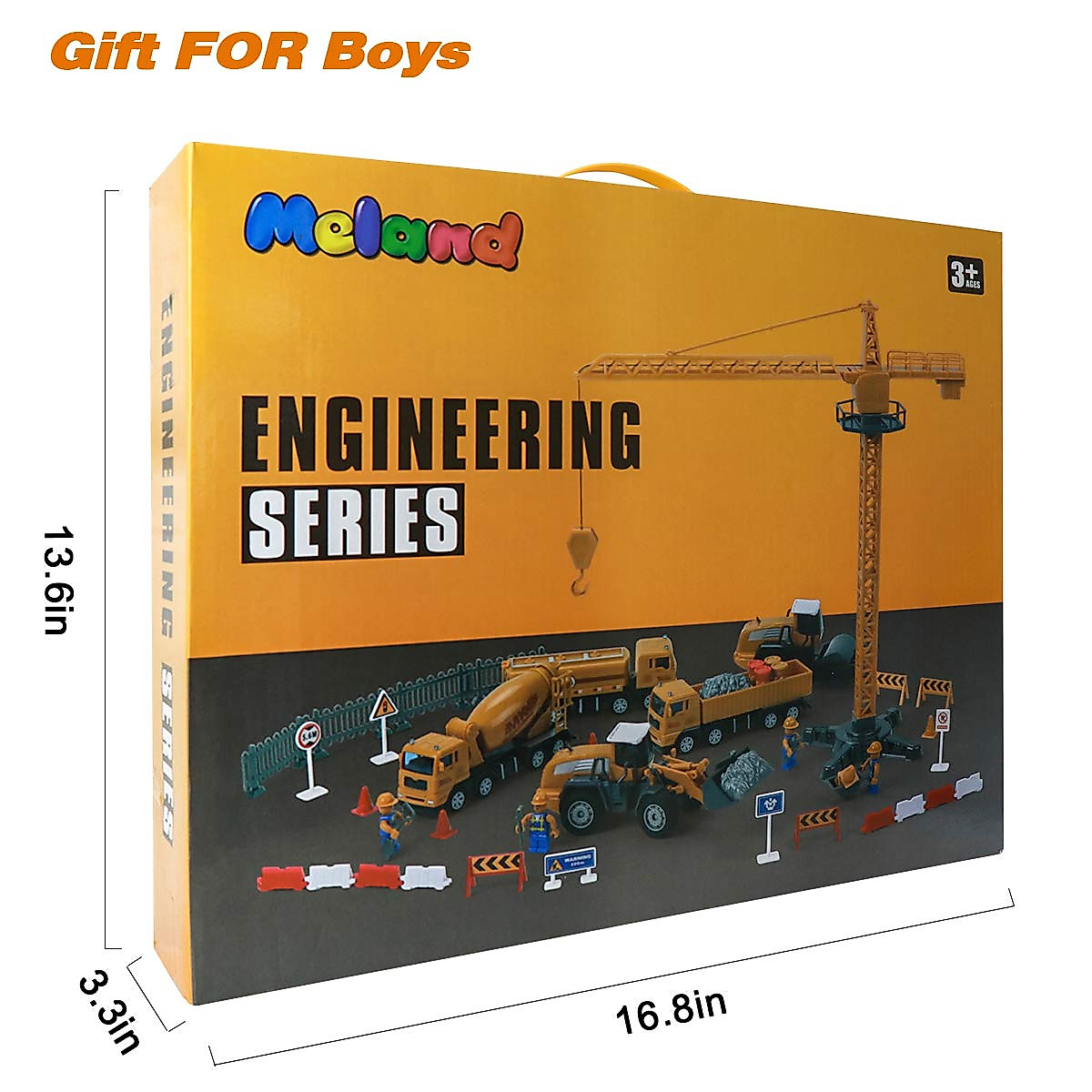 Meland Construction Vehicle Truck Toy Set - 64PCS Kids Engineering Truck Playset with Mat, Crane, Cement, Fuel Truck,Wheel Loader with 3 Interchangeable Parts,Birthday for Boys Toddlers