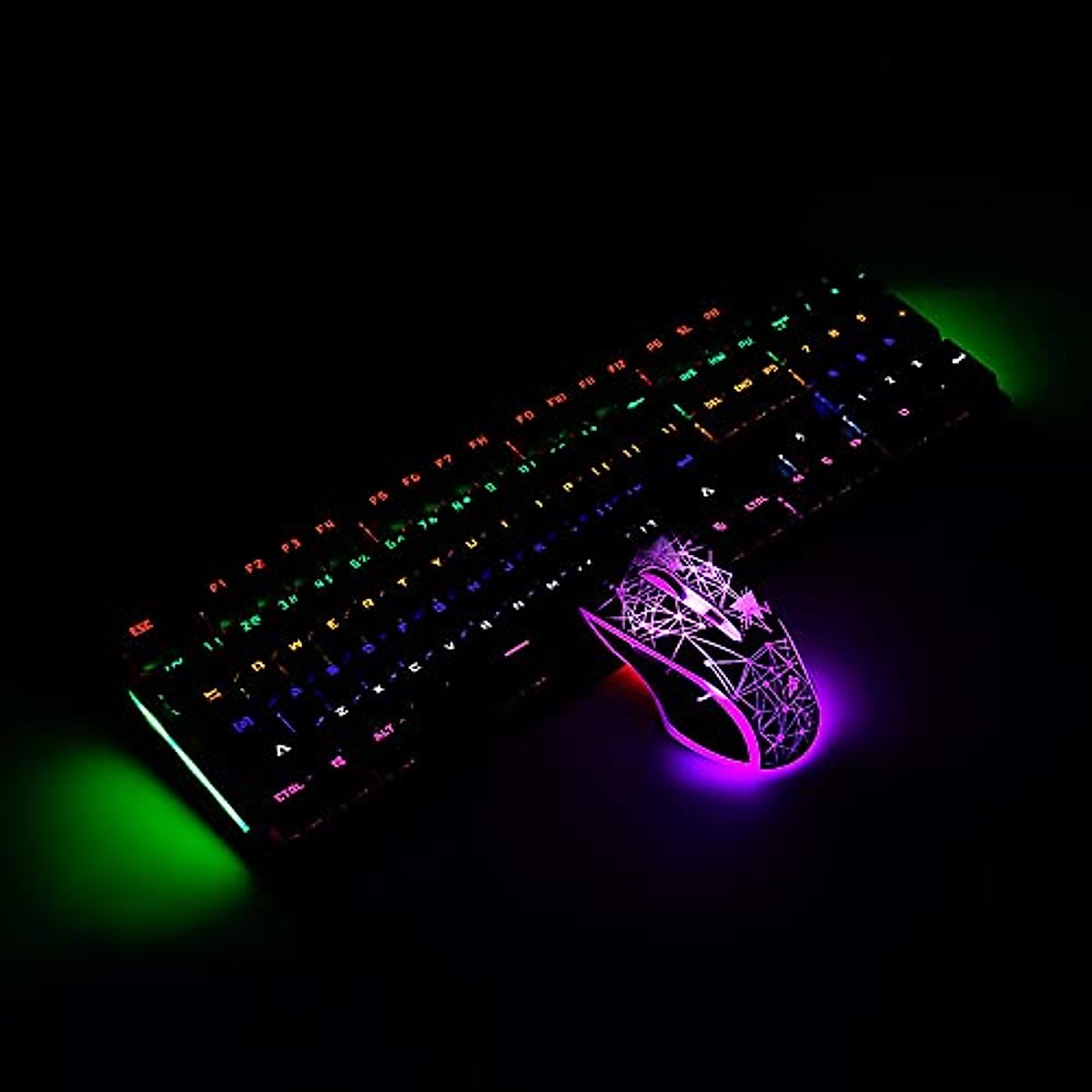 summina Mechanical Keyboard Combo USB Wired Gaming Keyboard Set 104 Keys Mixed Light Keyboard with Blue Switch