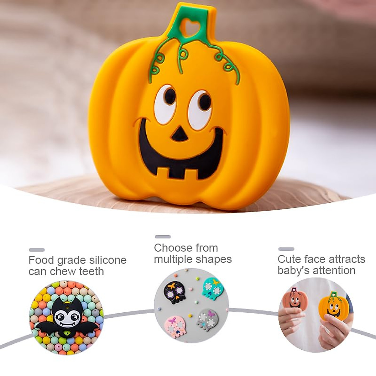 Teething Toys for Babies, Silicone Infants Teether Pain Relief, Baby Chew Toys for Sucking Needs (Halloween-Pumpkin)