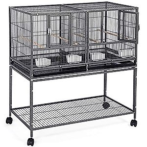 Topeakmart 2 Pack Divided Breeder Parakeet Canary Lovebird Finch Budgie Bird Cages W/Rolling Stand