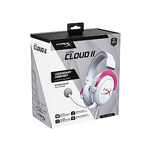HyperX Cloud II - Gaming Headset, 7.1 Virtual Surround Sound, Memory Foam Ear Pads, Durable Aluminum Frame, Detachable Microphone, Works with PC, PS5, PS4 – White/Pink