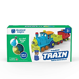 Educational Insights Design & Drill All Aboard Train, 30 Piece Take Apart Toy with Electric Drill Toy, STEM Toy, Gift for Boys & Girls, Ages 3+