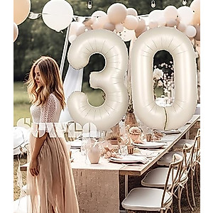 SUWEN 40 Inch Large Cream White 30 Balloon Numbers Big Foil Helium Number Balloons 0-9 Jumbo Happy 30th Mylar Birthday Party Decorations for Boy or Girl Anniversary Party Supplies