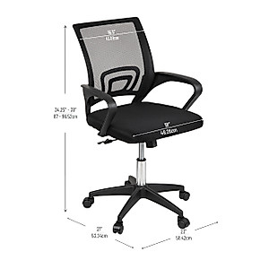 Mind Reader Office Chair with Wheels, Height Adjustable, Desk Chair, Office, 23" L x 21" W x 34.25-38" H, Black