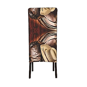 BROLEO Cowboy Black Hat Western Boots Picture Elastic Polyester Ammonia Dining Chair Cover - Protection Cover for Dining Chair Removable