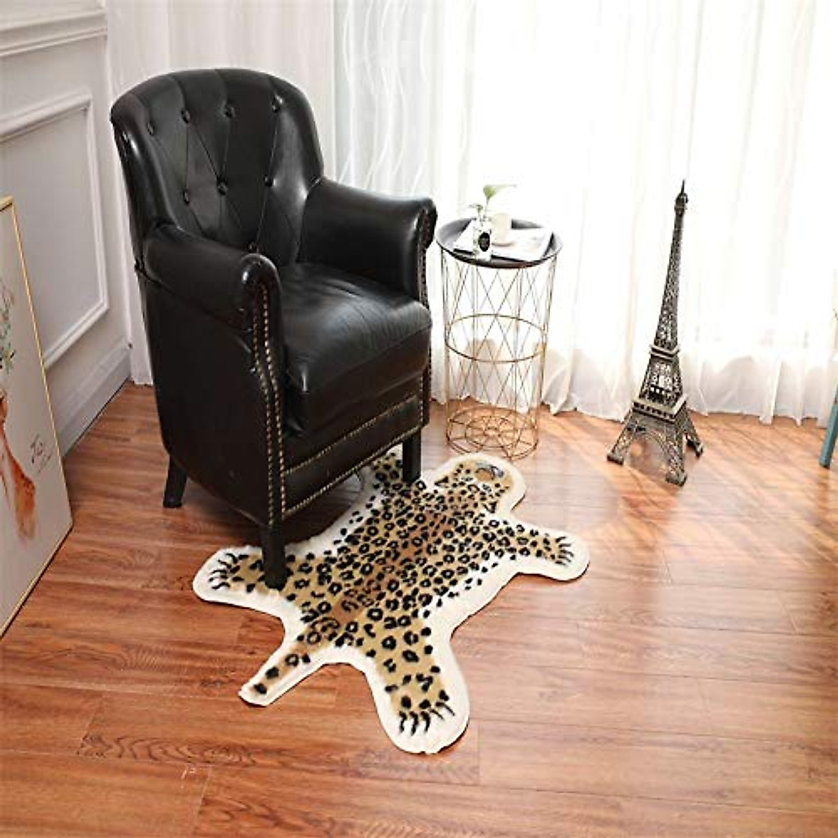 Leopard Print Rug, 2.7 W x 3.5 L Feet Faux Cowhide Skin Rug Animal Printed Area Rug Carpet for Home Office, Livingroom, Bedroom
