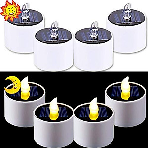 6 Sets of Solar Tea Lights, Waterproof, Rechargeable flameless led Candle Lights, Used for Holiday Celebrations, Outdoor Camping and Emergency Home Decoration to Create Romantic Atmosphere