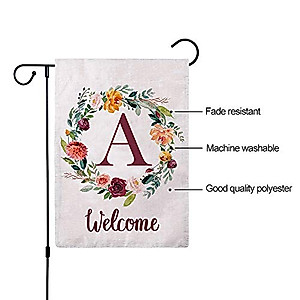 ULOVE LOVE YOURSELF Letter A Garden Flag with Flowers Wreath Double Sided Print Welcome Garden Flags Outdoor House Yard Flags 12.5 x 18 Inch