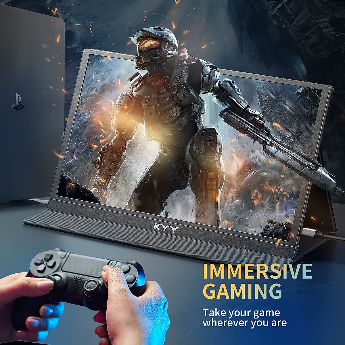 KYY 15.6'' Portable Monitor Bundle [K3 Black & K3-3 Grey] 1080P 4K FHD USB-C Laptop Monitor HDMI Computer Display HDR IPS Gaming Monitor w/Smart Cover & Dual Speakers, for Laptop PC Phone PS4 Xbox Swi