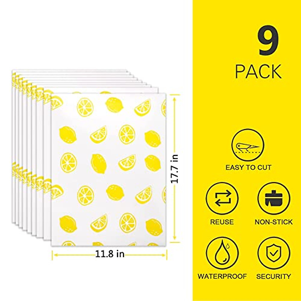 INNOLITES 9 Pack Refrigerator Liners, Waterproof Washable Fridge Liner, 17.7"x11.8" Non-Slip Refrigerator Shelf Liner-BPA Free, for Fridge Glass Shelf, Cabinet, Drawer, Freezer Safe (9 Yellow)