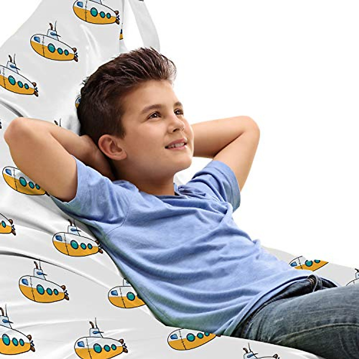 Lunarable Under The Sea Lounger Chair Bag, Hand Drawn Submarine Cartoon Marine Themed Design, High Capacity Storage with Handle Container, Lounger Size, Blue Earth Yellow Brown