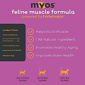 MYOS Feline Muscle Formula - Powered by Fortetropin for Senior Cats - Aids Weight Gain, Muscle Growth & Mobility Support - Natural, Cat Nutritional Supplement - 180 Servings