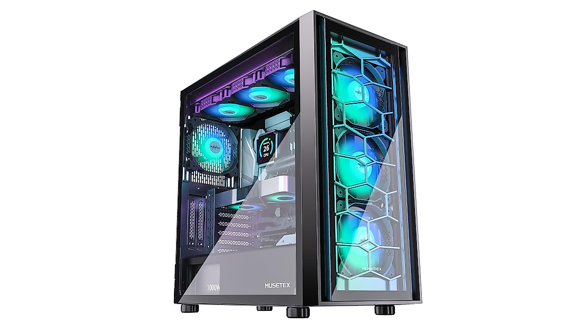 MUSETEX ATX PC Case 4 PWM ARGB Fans Pre-Installed, Mid Tower Gaming PC ...