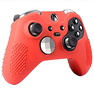 Antil-Slip Silicone Controller Cover Protective Case for Xbox One Elite Controller Soft Cover Skin with 2 Thumb Grips(Red)