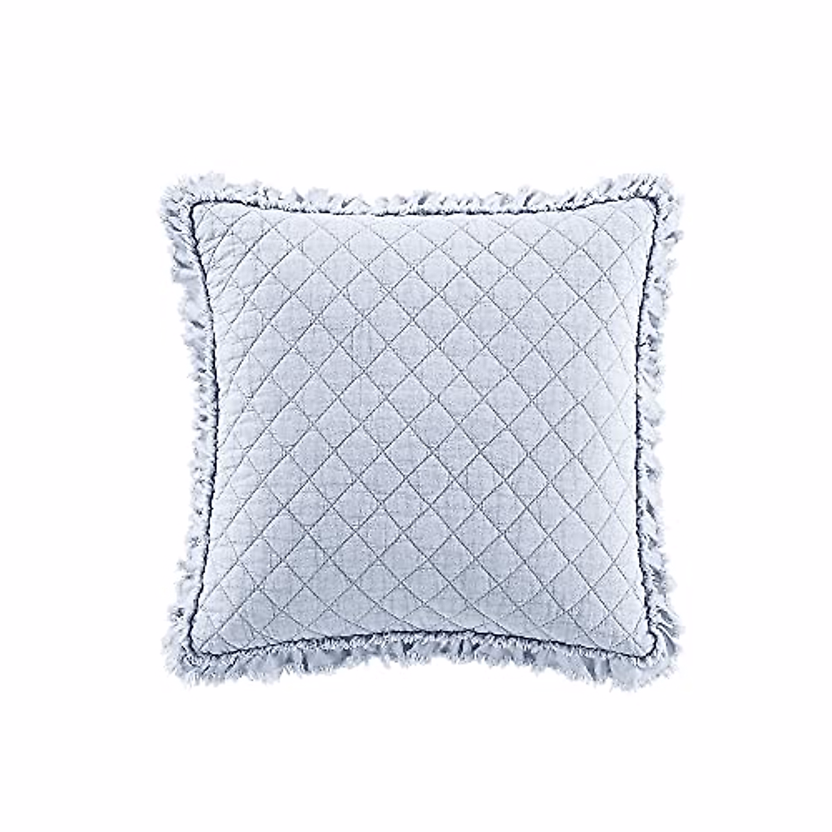 Brielle Home Ravi Stone Washed Solid Diamond Stitched Quilted Decorative Throw Pillow, 18"x18", Light Blue