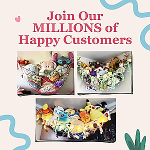 Stuffed Animal Storage Macrame Hammock w/String Lights, Large - Boho Room Decor Toy Storage - Corner Hanging Plushie Stuffed Animal Net Organizer (Mint)