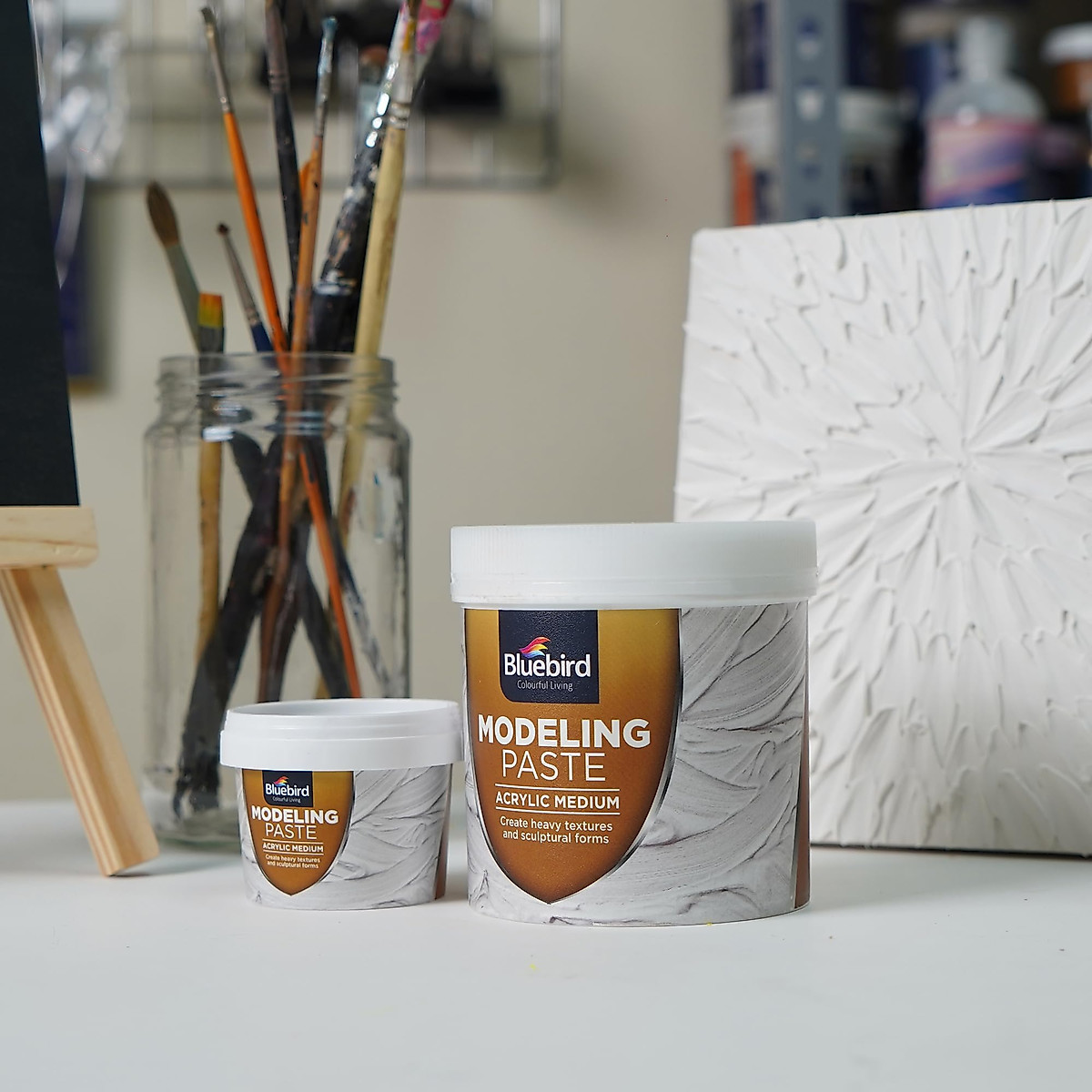 Bluebird Professional Thick Modeling Paste 571ML / 28.2Oz - High Density, Acrylic Medium - for Texture and Thickness, Dimension Additive (White, 28.2 Oz / 800GM)