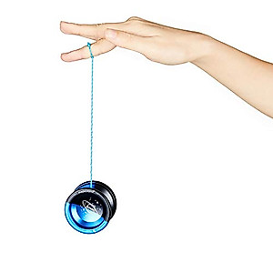 MAGICYOYO Responsive V6 Black Blue Aluminum YoYo for Kids Beginner Learner with 1 Yoyo Storage Bag, 1 Unresponsive Bearing Kit, 12 Yoyo Strings