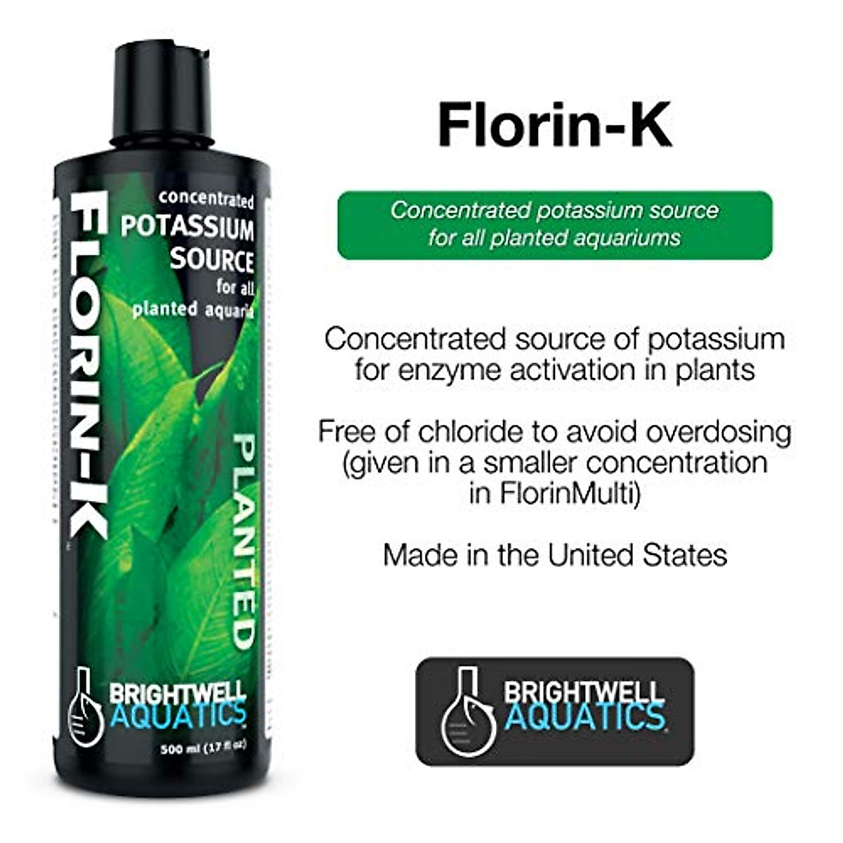 Brightwell Aquatics Florin K - Concentrated Potassium Source For All Planted Aquariums, 250 ml