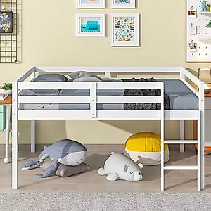 Harper & Bright Designs Full Loft Bed for Kids,Solid Wood Low Loft Bed with Guardrails and Ladder,Full Size Junior Loft Bed with Underneath Space for Boys or Girls,No Box Spring Needed, White