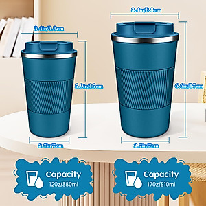 BAYTWA Coffee Tumbler 12oz/380ml - Insulated Coffee Mug with Lid, Leakproof Travel Coffee Cup, Stainless Steel Reusable Coffee Mug for Hot&Cold Drinks, Thermal Coffee Cups for Men Women-Blue/1 Pack