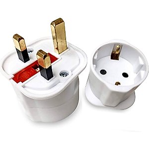EU to UK Adapter Schuko Euro Socket 2 Pin to 13 Amp 3 Pin Plug Type C to Type G | International Universal European Europe Travel Adaptor Adopter | for Mobile Phone Tablet Laptop | 1 x White