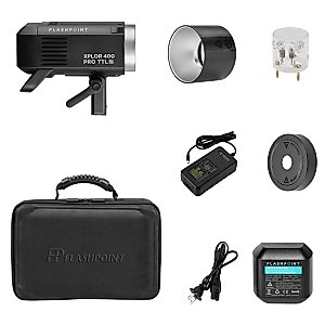 Flashpoint XPLOR 400 PRO TTL Li-ion Battery-Powered HSS Strobe Light with Built-in R2 2.4GHz, Bowens Mount 400w Wireless Monolight with 390 Full-Power Flashes for Outdoor Strobe Light Photography