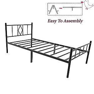 Mavesmog Twin Bed Frames 14 inch Metal Platform Mattress Foundation Twin Size Bed Frame with Headboard Footboard for Kids, No Box Spring Needed, Under Bed Storage, Easy Assembly Black