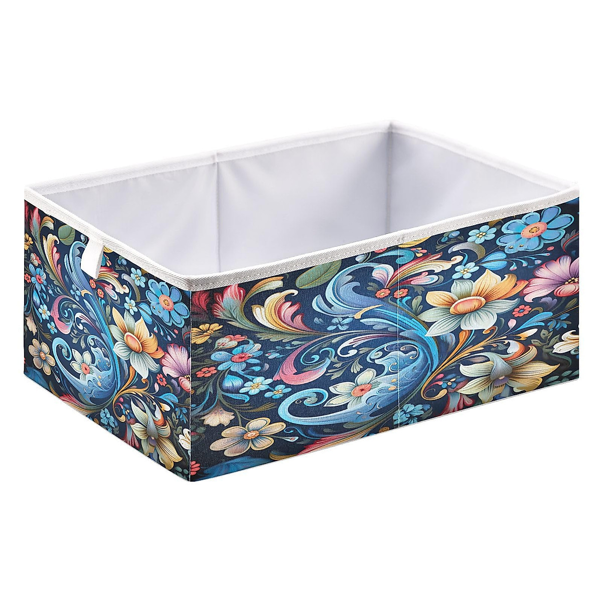 Haskirky Colorful Flowers Foldable Collapsible Storage Box Bins,11x11x11 Inch Cubes Baskets Fabric Storage Bins with Handles for Shelves Nursery Closet Home Decor