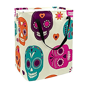 Colorful Skulls Cute Laundry Basket Collapsible Storage bin with Handles for Hamper,Kids Room,Toy Storage