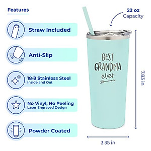 Best Grandma Ever Insulated Tumbler Cup with Straw and Lid - Grandparent Christmas Present Coffee Mug - World's Best Grandma Gift From Grandkids for Birthday - New Grandma Tumbler - Grandma Gifts