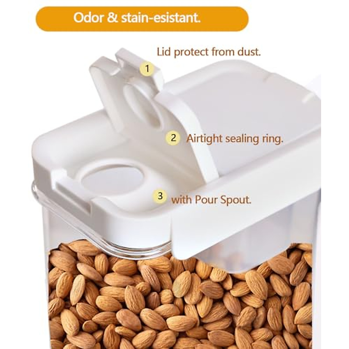 Besmal Cereal Storage Container with Airtight Lid Pour Spout Measuring Cup Plastic Air Tight Small Container for Dry Food, Pet Food Clear Rice dispenser 1.1L/37.2oz 1Qt