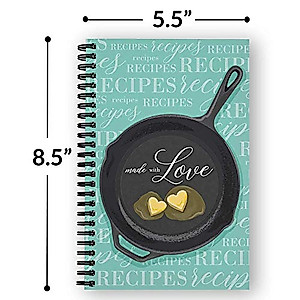 Gotcha Covered Notebooks Softcover Recipes With Love 5.5" x 8.5" Spiral Recipe Notebook/Journal, 120 Recipe Pages, Durable Gloss Laminated Cover, Black Wire-o Spiral. Made in the USA