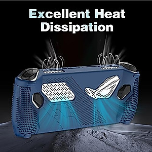 SUIHUOJI for Rog Ally Stand Protective Case, Silicone Accessories Protector, Soft Cover Skin Shell with 2 Pairs Thumb Grips Caps, Full Protection Kickstand for ASUS Rog Ally Handheld (Blue)