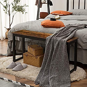 HOOBRO Dining Benches, Pair of 2 Benches, Industrial Style Indoor Benches, Durable Metal Frame, for Kitchen, Dining Room, Living Room, Rustic Brown BF01CD01