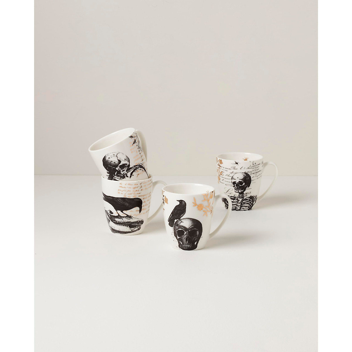 LENOX Vintage Gold Halloween Mugs, Set of 4, 2.91, White