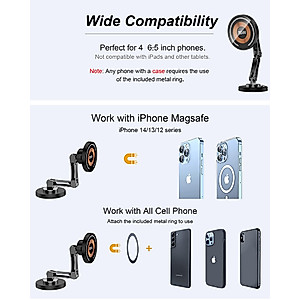 iAXBi Magnetic Car Mount Charger for MagSafe, 15W Wireless Fast Charger Phone Holder for Car with Adhesive, 360° Rotatable Zinc Alloy Handsfree Phone Stand