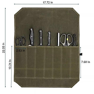 Senvitate Knife Roll, Waxed Canvas Chef's Knife Roll Bag, 7 Knife Slots for Cutlery Knives and Kitchen Utensils, Knife Storage Case Knife Carrier Perfect for the Traveling Chef (Army Green)
