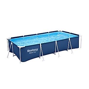 Bestway Steel Pro 13 Feet x 7 Feet x 32 Inch Rectangular Metal Frame Above Ground Outdoor Backyard Swimming Pool, Blue (Pool Only)