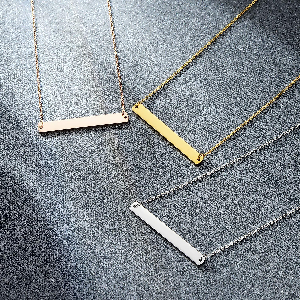 Zillaly Gold Silver Rose Gold Horizontal Bar Necklace Stainless Steel 18K Gold Plated Bar Necklace Ladies Adjustable Chain (White)